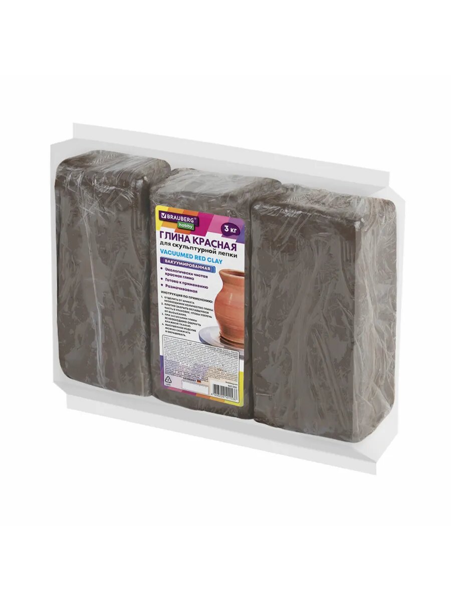 Глина для лепки красная, 3 кг, готовая, размачиваемая
