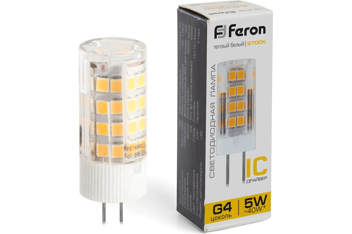 FERON LED лампа 5W 230V G4 2700K LB-432 25860 светодиодный светильник для дома