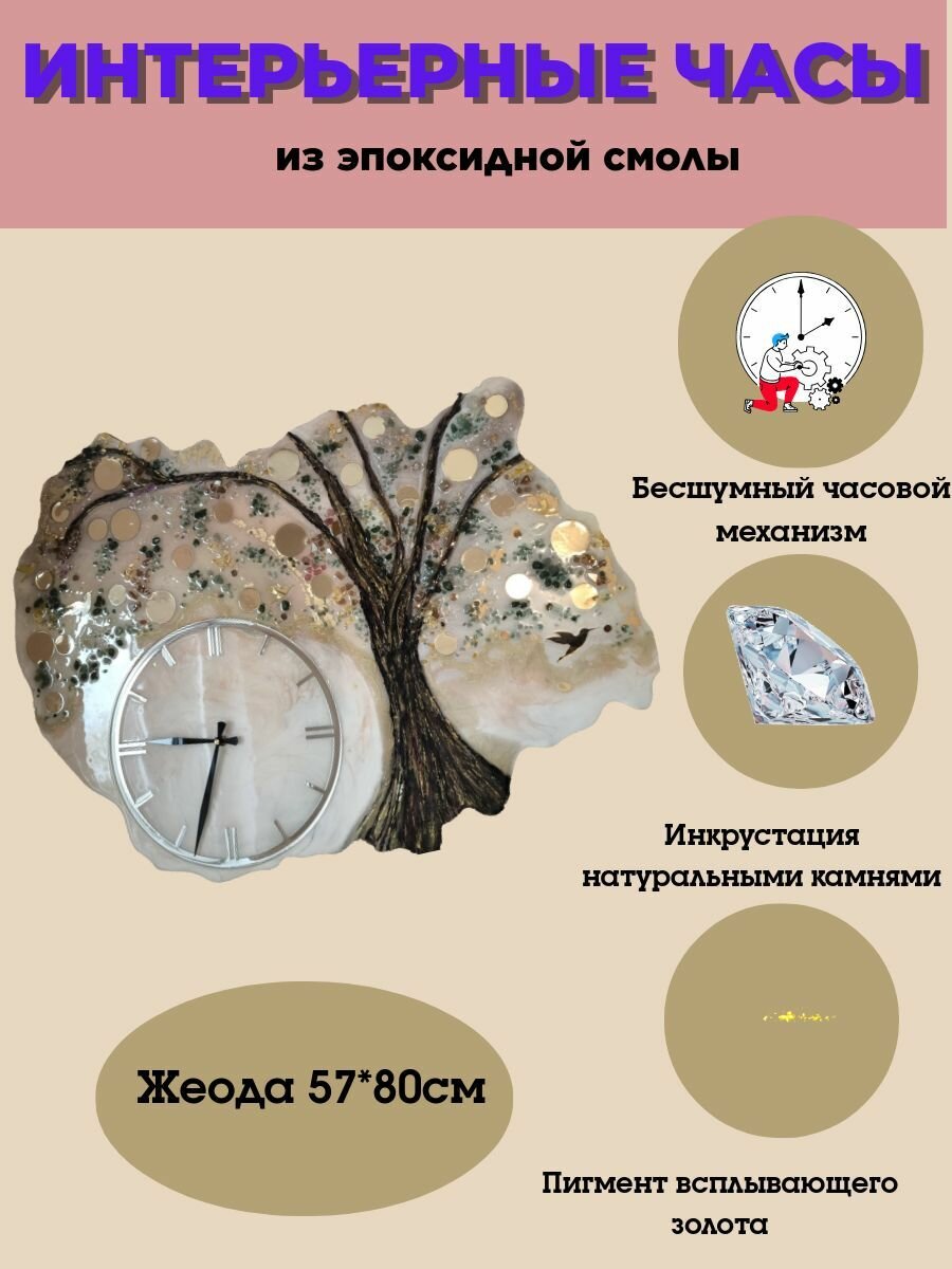 Часы настенные интерьерные из эпоксидной смолы в форме жеоды 52х80см