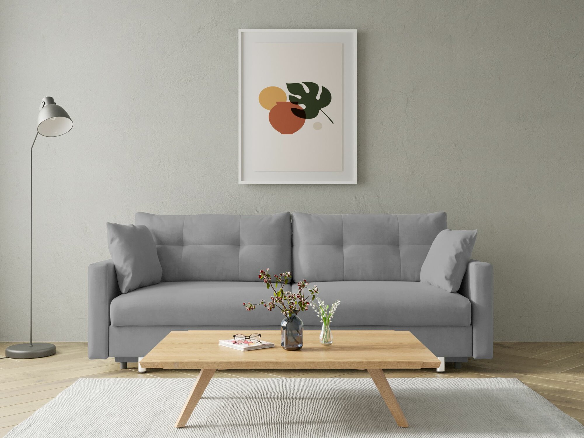 Диван-кровать Сигурд, диван прямой, независимые пружины, раскладной Еврокнижка 215х103 Велюр серый Vip 2