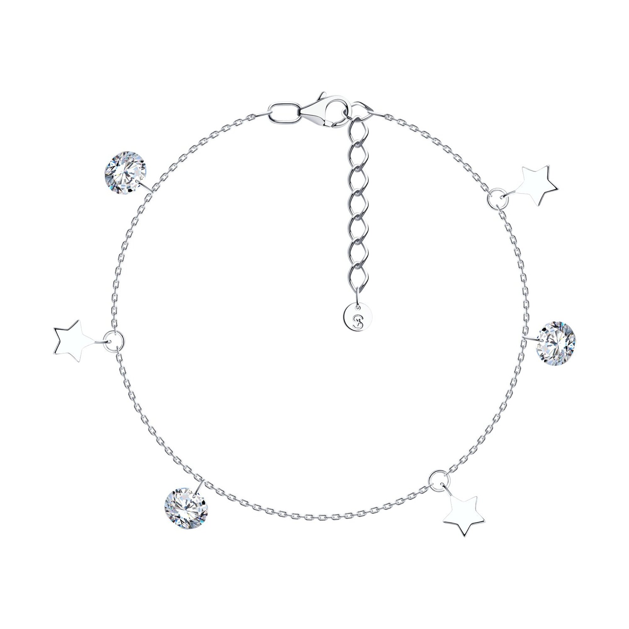 Браслет, серебро, 925 проба, родирование, фианит