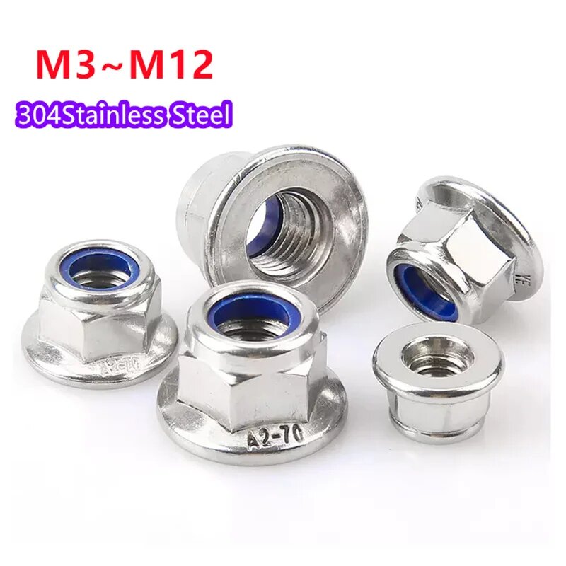 Нержавеющие гайки фланцевые с нейлоном M3-M12 M4-10pcs