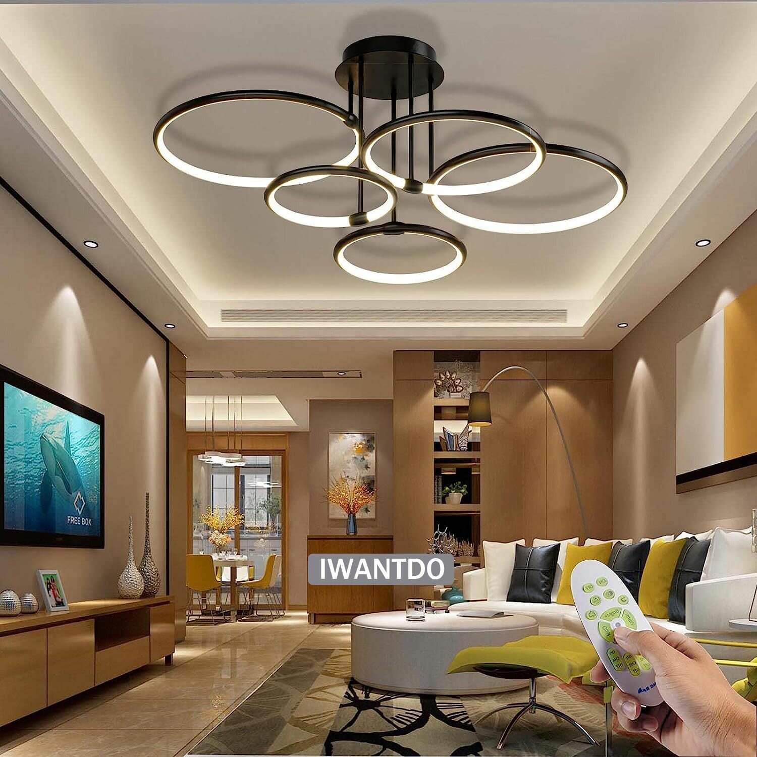 Потолочный светильник IWANTDO "Люстра 5 колец", пульт ДУ, LED, 13-20 кв. м, IP20