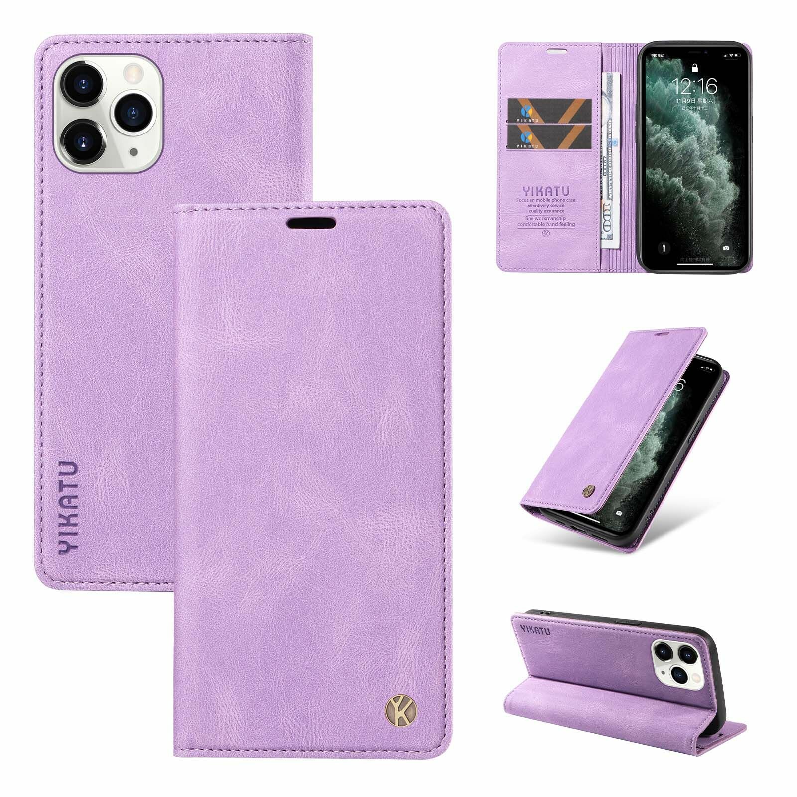 YIKATU Кожаный чехол для iPhone 11 Pro Max / Aйфон 11 про макс с визитницей из экокожи книжка