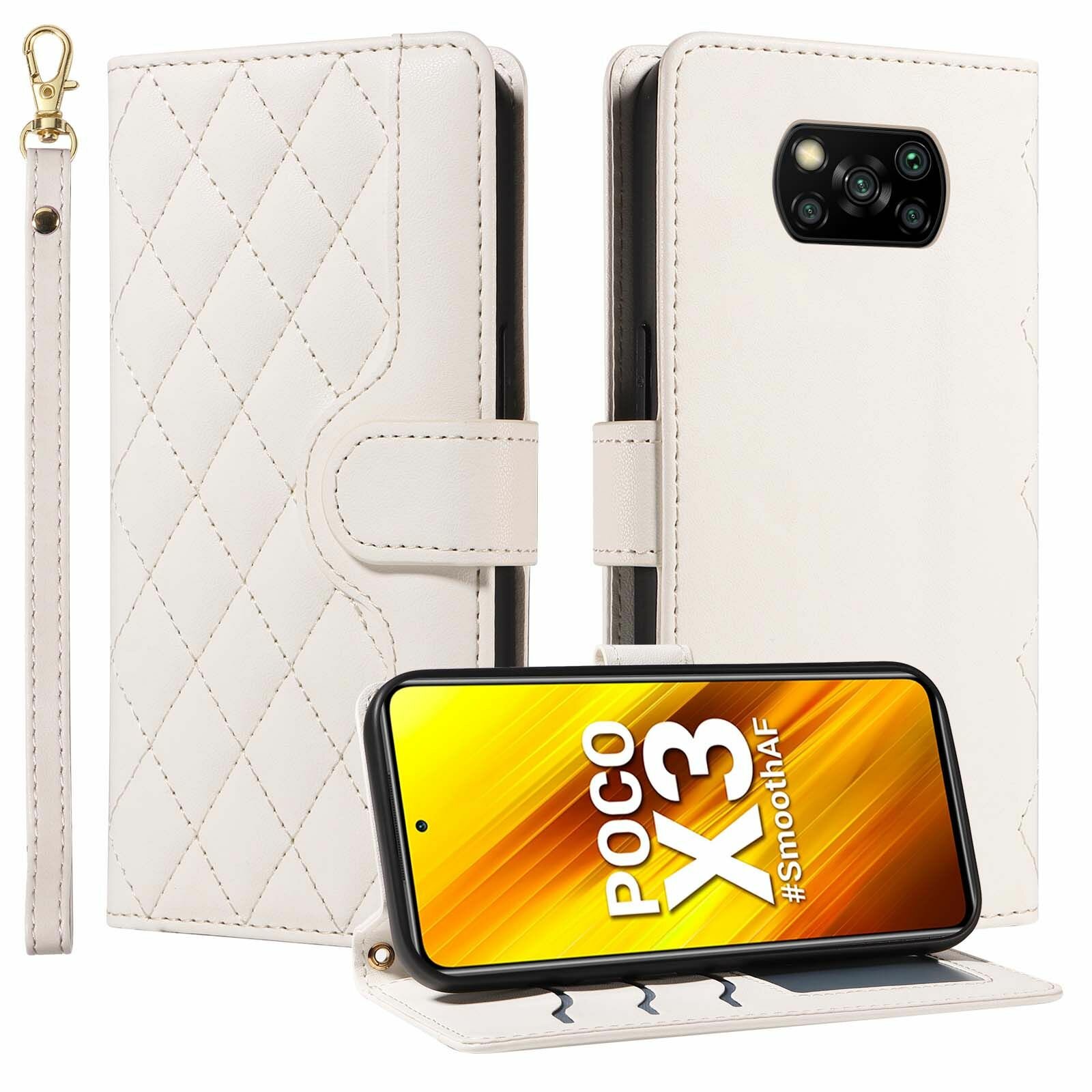 Чехол из матовой кожи для Xiaomi Poco X3 / Poco X3 NFC / Poco X3 Pro (Сяоми Поко Х3 / Поко Х3 НФС), роскошный и стильный, устойчивый к падениям, со слотом для карт, с длинным и коротким шнурками