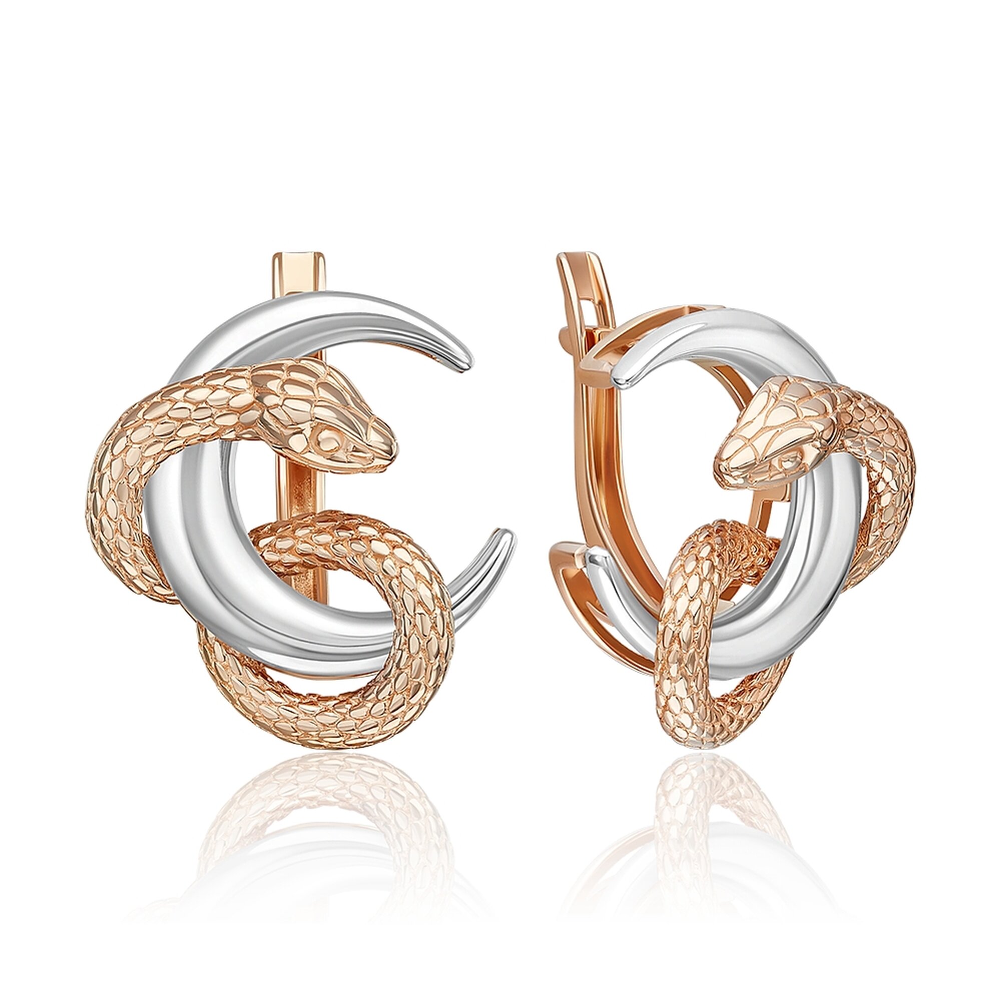 Серьги, комбинированное золото, 585 проба