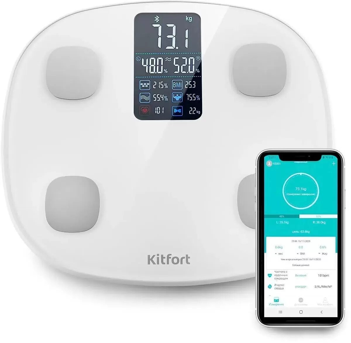 Напольные весы KitFort KT-808, до 180кг, цвет: белый [кт-808]