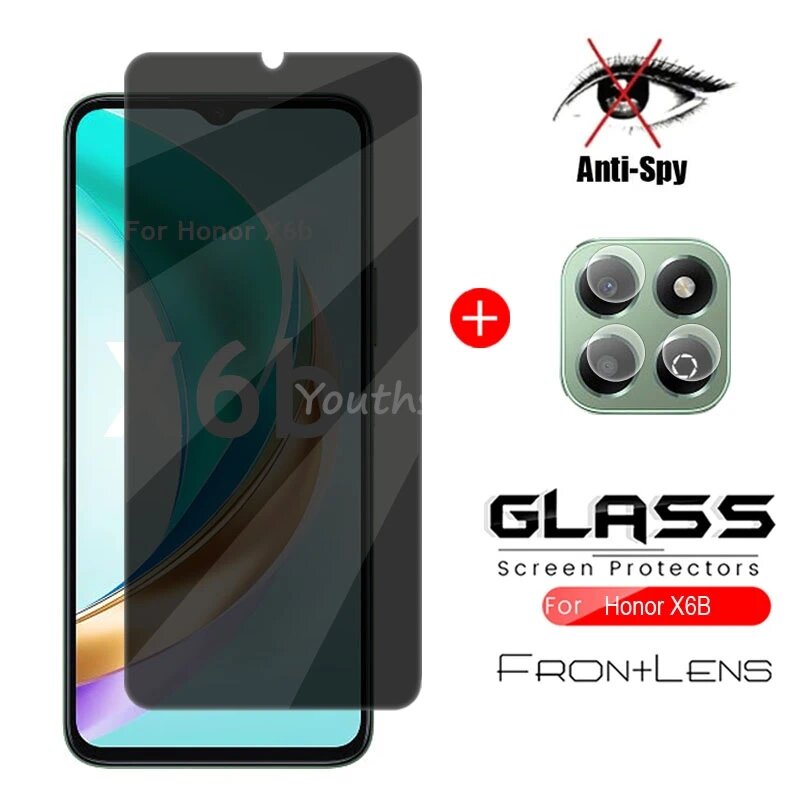 Стекло для экрана конфиденциальности Honor X6B Стеклянная противошпионская 1 Glass and 1 Lens