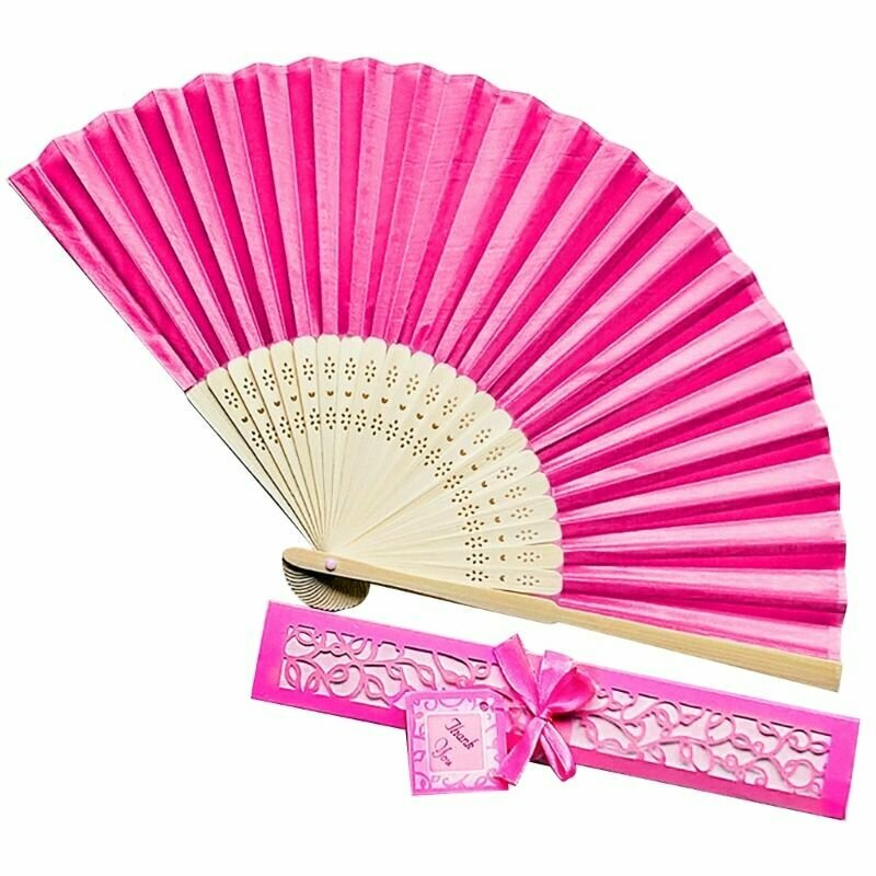 Складной веер бамбуковый веер-розово-красный шелковый плюс розово-красная картонная коробка