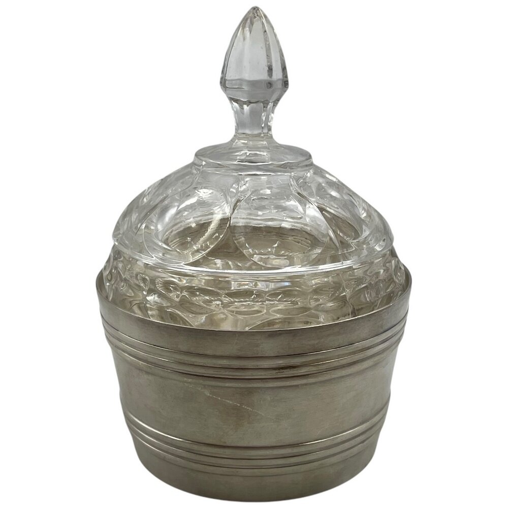Икорница с крышкой, стекло, мельхиор, 1962-1980 гг, Кольчугино, СССР