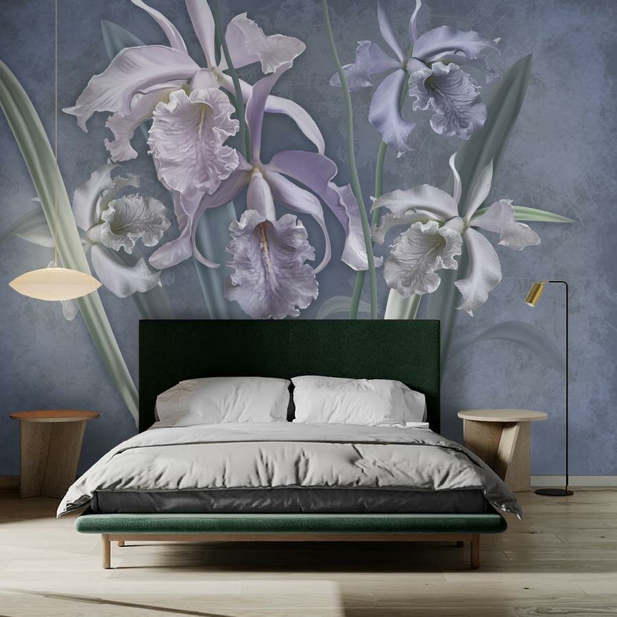 Фотообои Ирисы на темном фоне 13-808-S-Холст 270 x 200 см (ВхШ) S, флизелиновые, влагостойкие обои