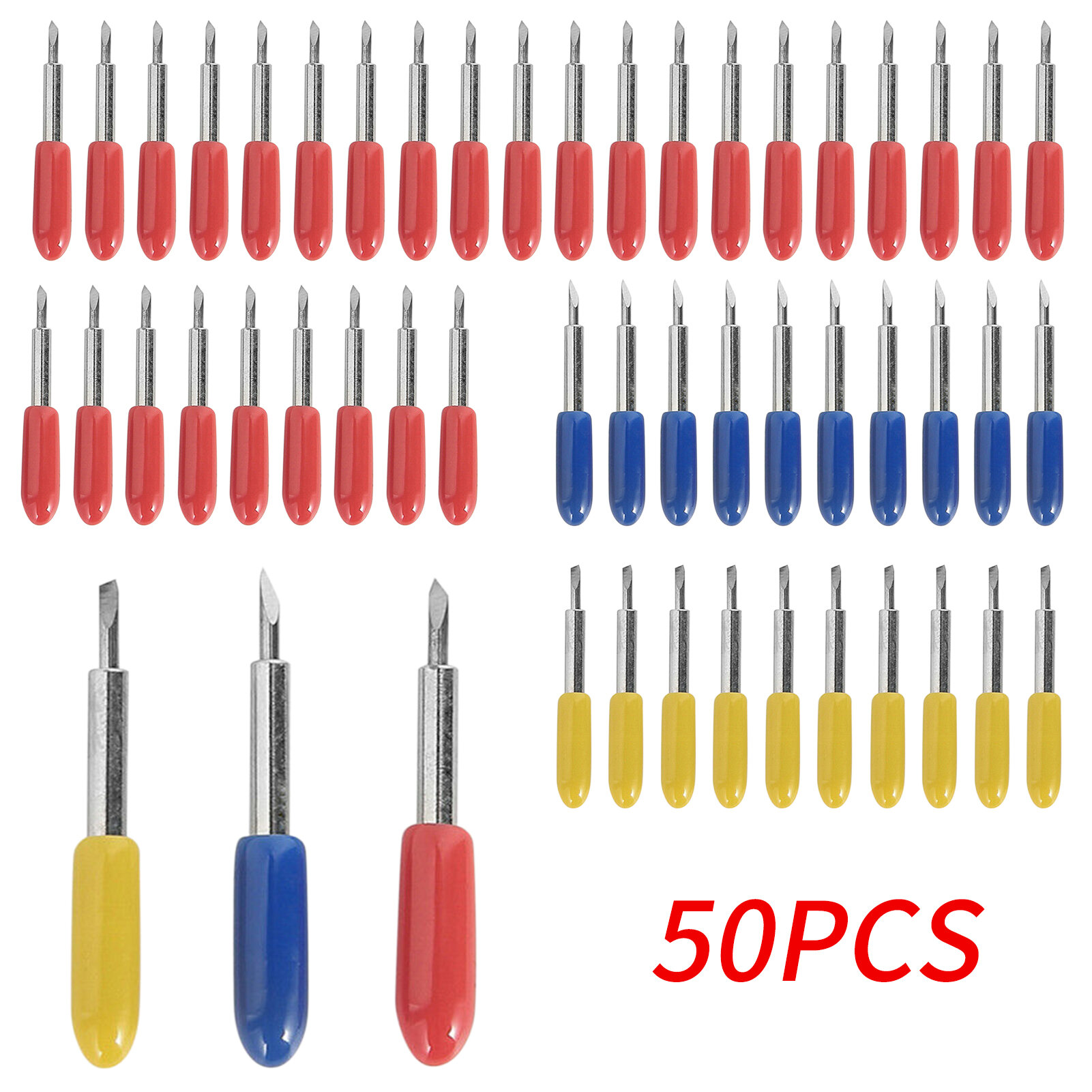 50 сменных лезвий для резки винила Cricut: 30 стандартных лезвий под углом 45° + 10 лезвий под углом 30° для мелкой резки + 10 лезвий под углом 60° для глубокой резки.