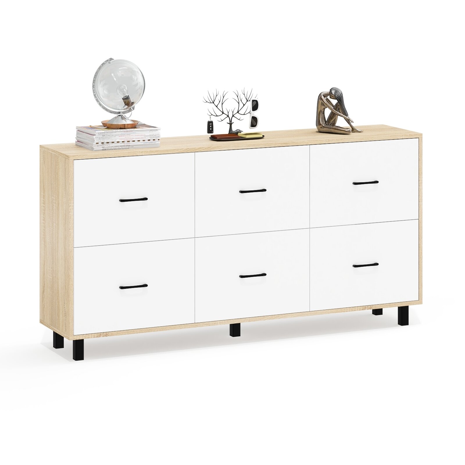 Большой комод РВК 127-1704 с шестью ящиками, цвет дуб сонома/белый, ШхГхВ 170,4х37,4х87 см.