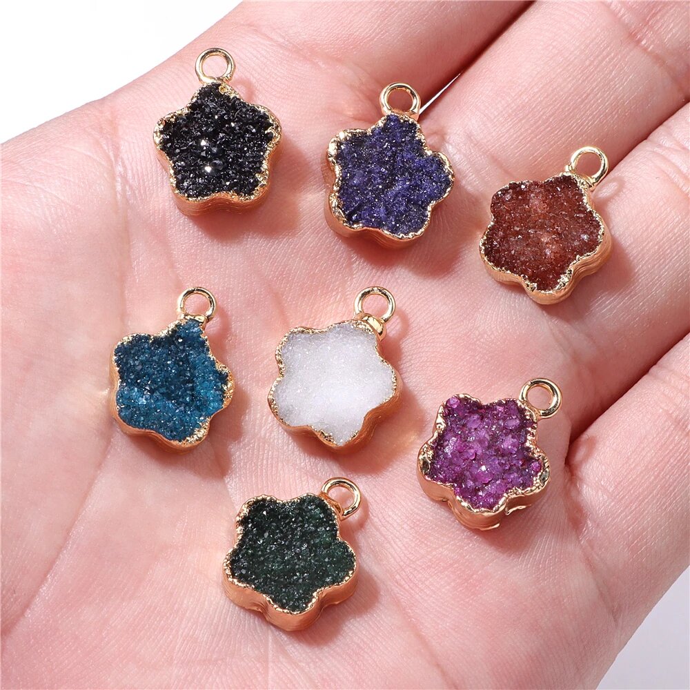 Кулоны из натурального камня Друза цветка 2шт Mixed Color