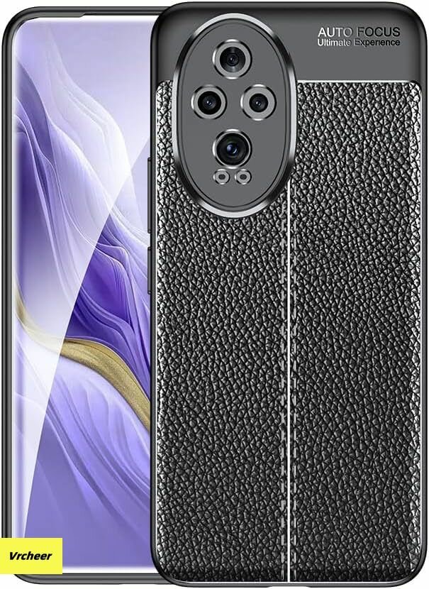 Кожаный чехол для Honor 200 / Хонор 200 / Противоударный Текстурный / С защитой камеры / Текстура кожи / чёрный