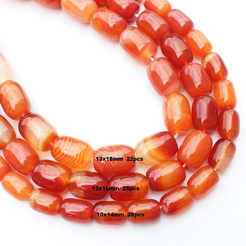 Агат бусины барабан формы красная полоска Laerf beads 10x14mm 28pcs