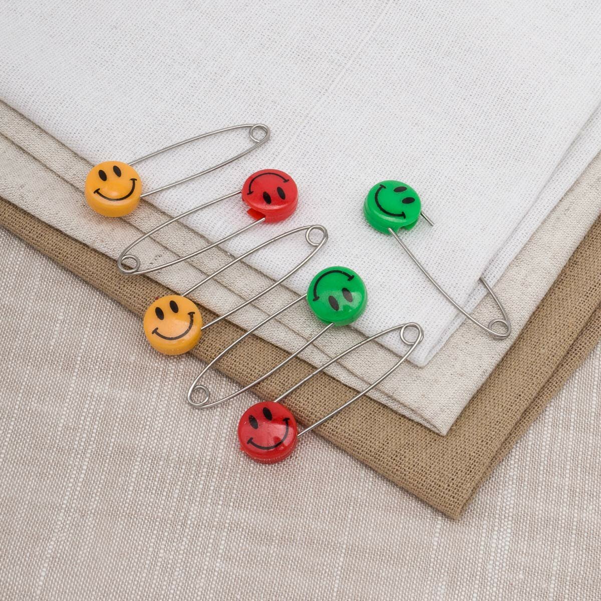 Булавки английские декоративные безопасные Айрис 'Смайлики', разноцветные, 6 шт