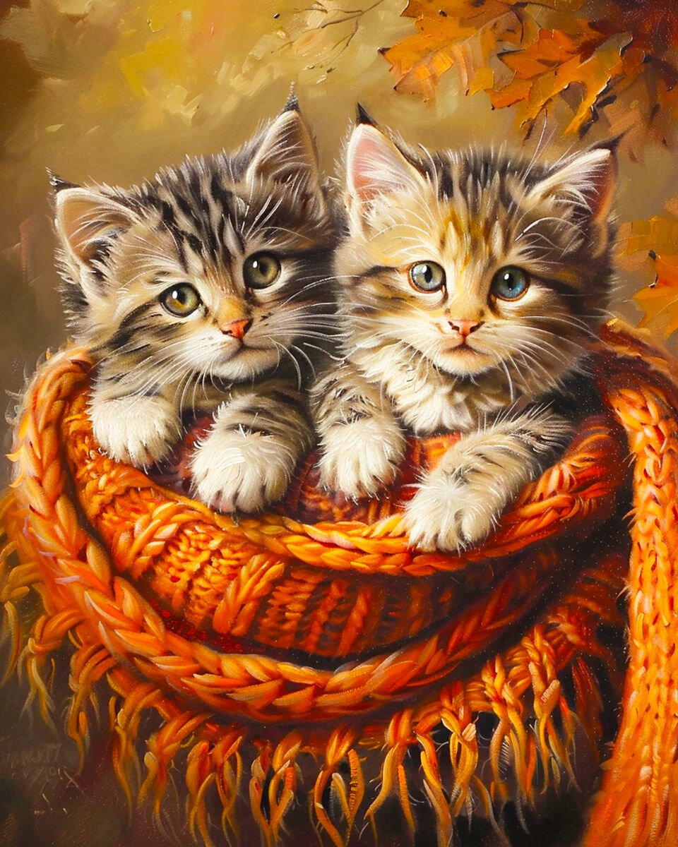 Картина по номерам милые котята 40х50