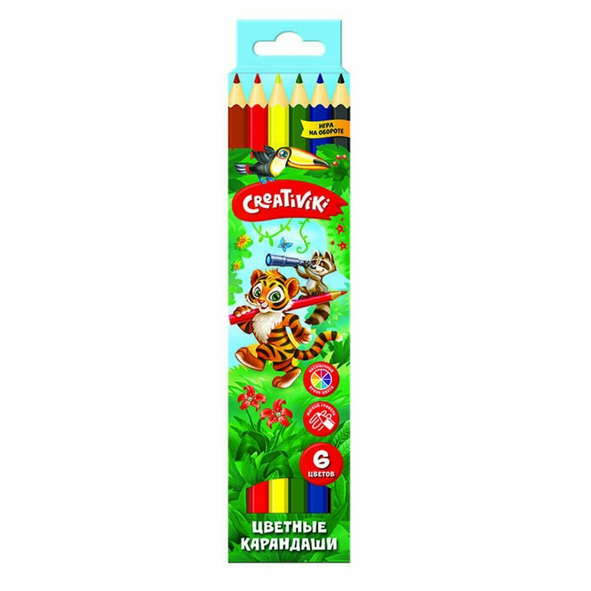 Карандаши цветные 6 цветов Creativiki (6гр, дерево), 24 упаковки