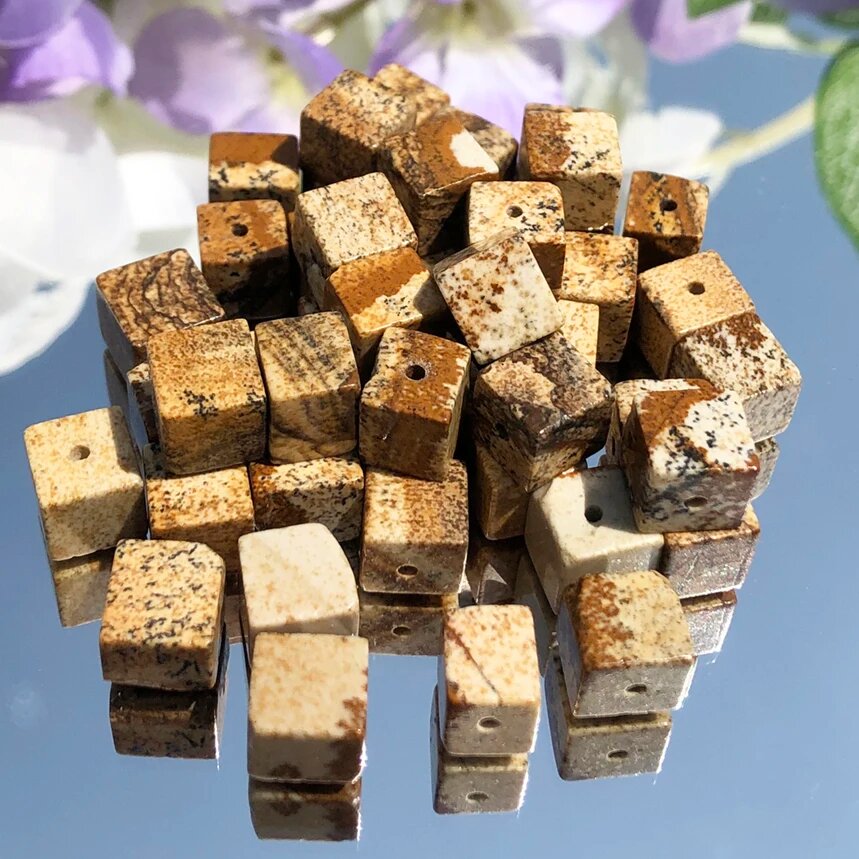 Бусины квадратные из агата нефрита 4 мм, picture jasper, 91 шт