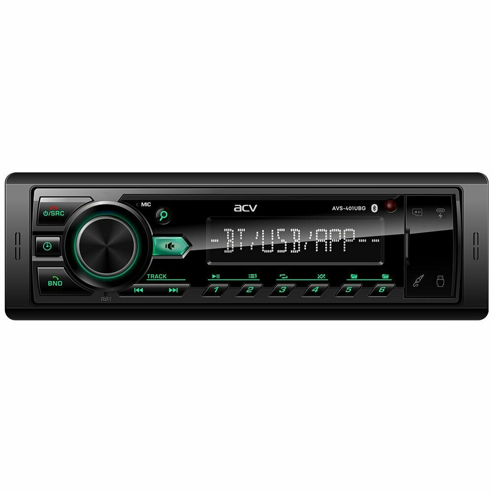 Магнитолла ACV AVS-401UBG 1din зеленая подсветка BT AUX USB TYPE-C 4x50вт