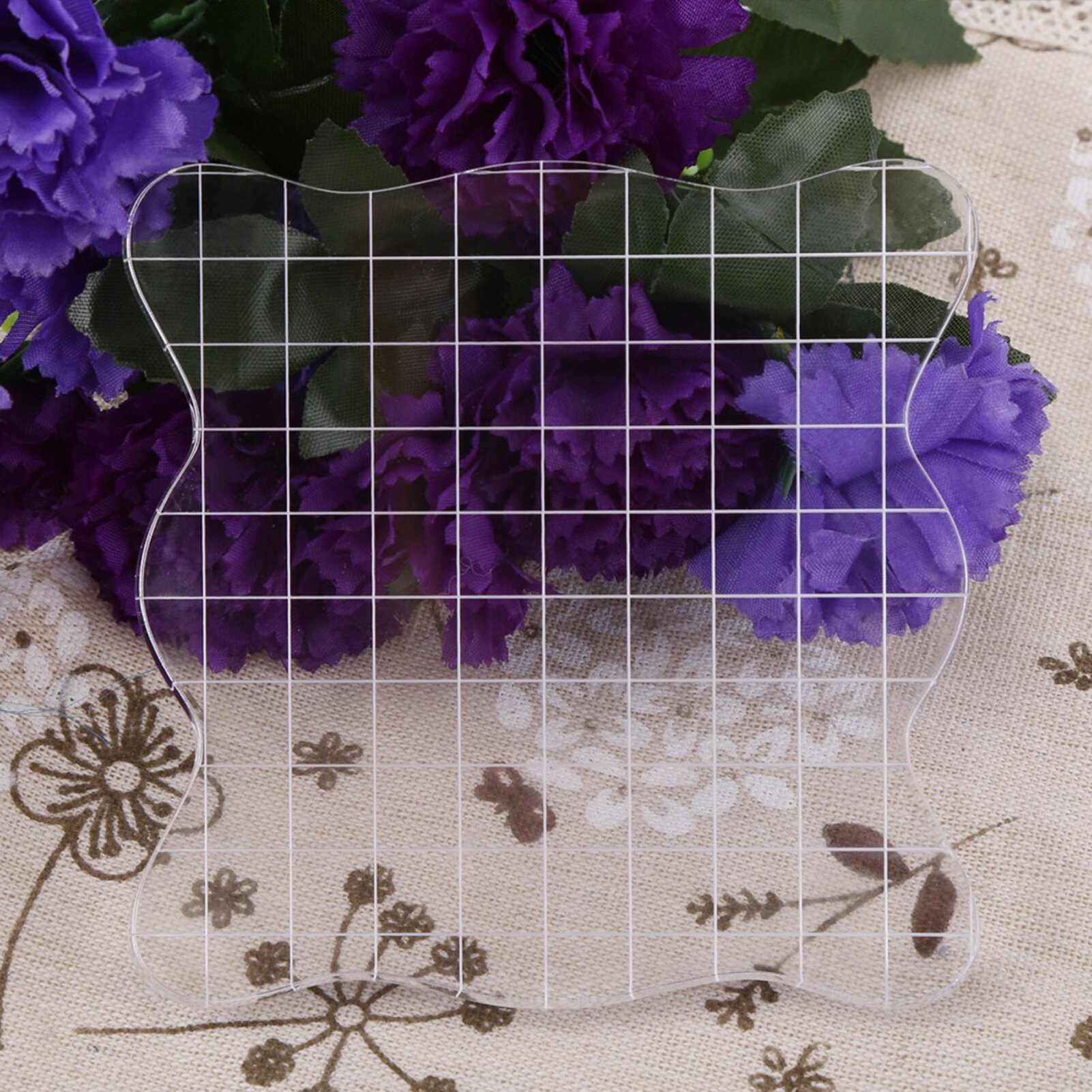 Акриловый стамповочный блок с сеткой для скрапбукинга и карт, инструменты для стампа (10 x 10 см), прозрачный, квадратный с закругленными краями, толщина 1 см, материал акрил, 1 шт.