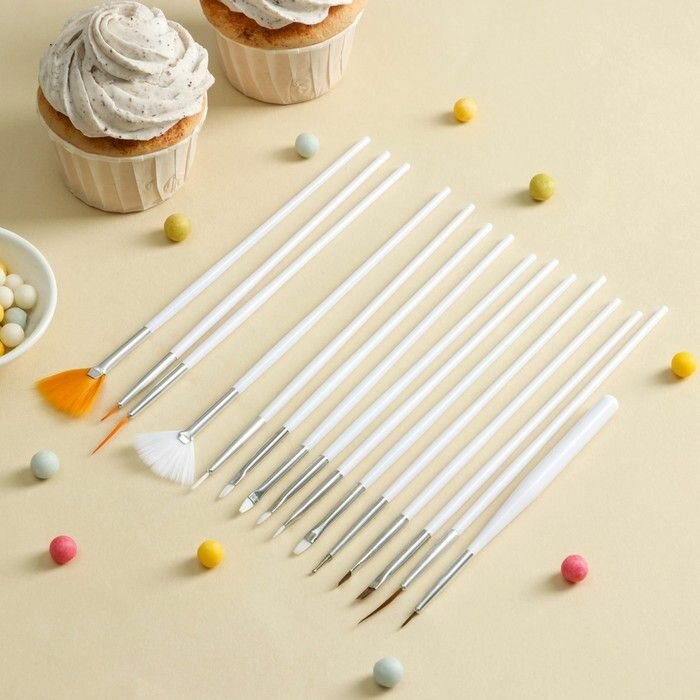 Набор кондитерских кисточек Доляна для декорирования "Слоновая кость", 15 шт