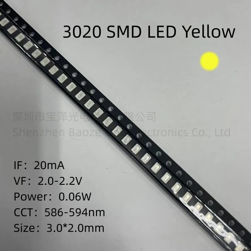 Светодиодная лента SMD 3020 Yellow, IF: 20mA, VF: 2.0-2.2V