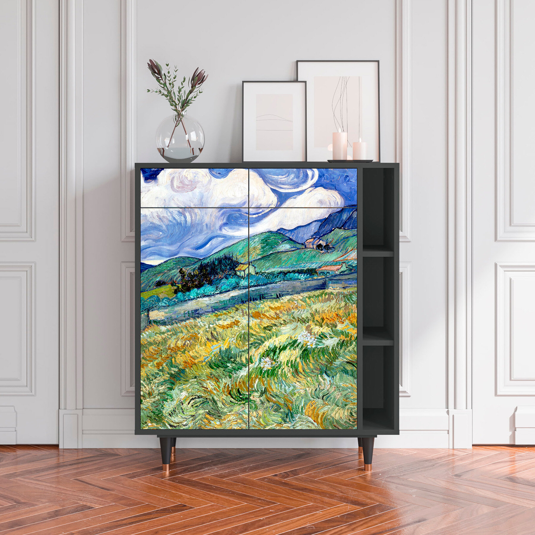 Комод - STORYZ - BS6 Landscape from Saint-Rémy by Vincent van Gogh, Размер - 94 x 110 x 41 см, Цвет корпуса - , Антрацит