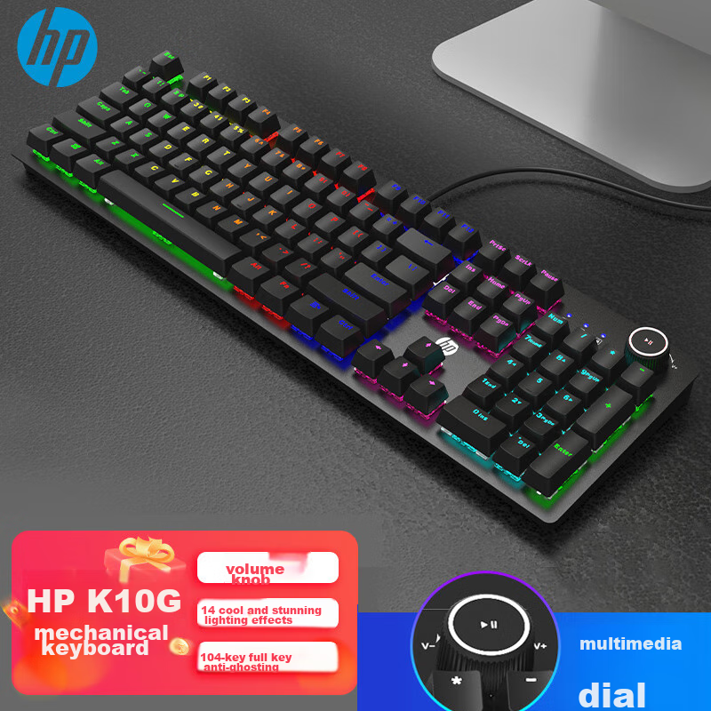 HP K10G Mechanical Keyboard with Mixed Light And Brown Switches, Wired Colorful Gaming Keyboard for LOL And PUBG, 104 Keys, for Desktop And Laptop, Full Anti-Ghosting