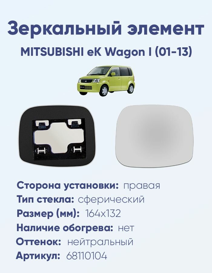 Зеркальный элемент правый MITSUBISHI eK Wagon I (01-13) сфера нейтральный без обогрева