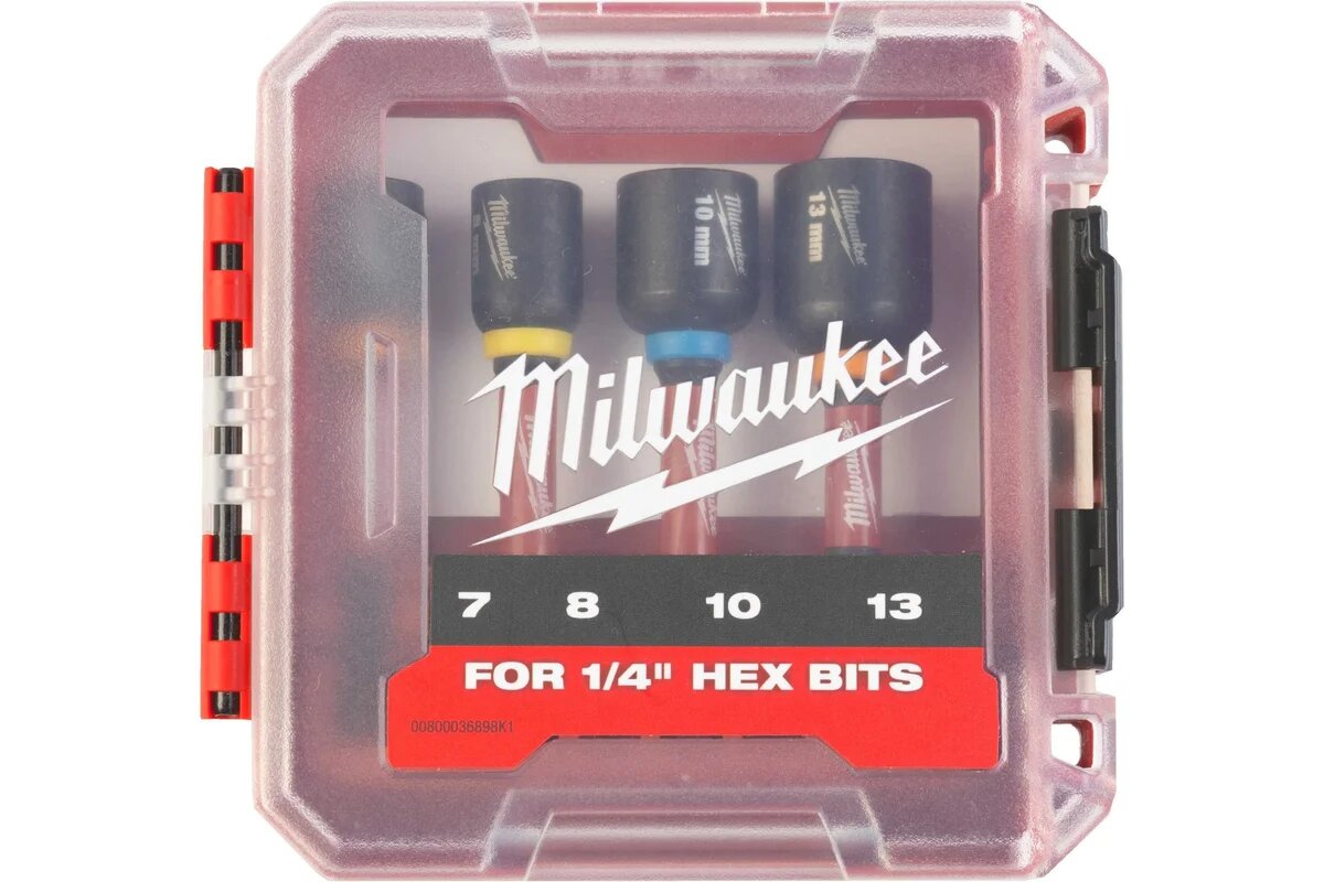 Milwaukee SHOCKWAVE Магнитные торцевые насадки 1/4 HEX GEN II набор 4 шт 7/8/10/13 мм