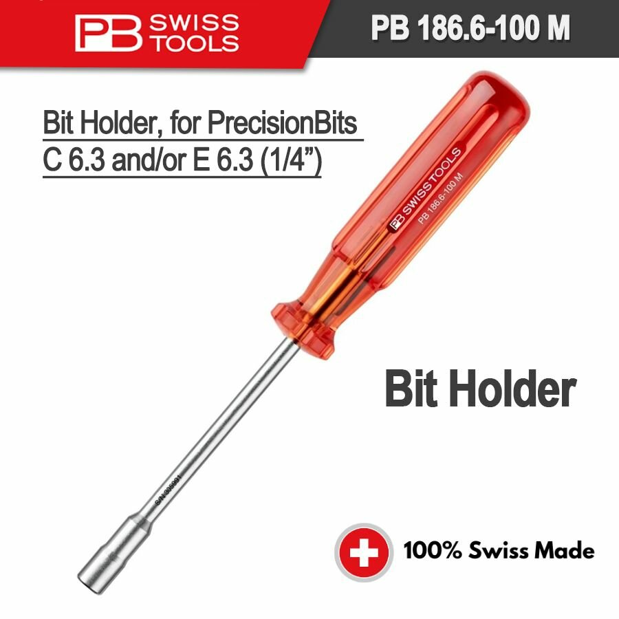 PB SWISS 1/4"Отвертка/держатель для бит с магнитными насадками, Длина 205 мм, PB 186.6-100 M