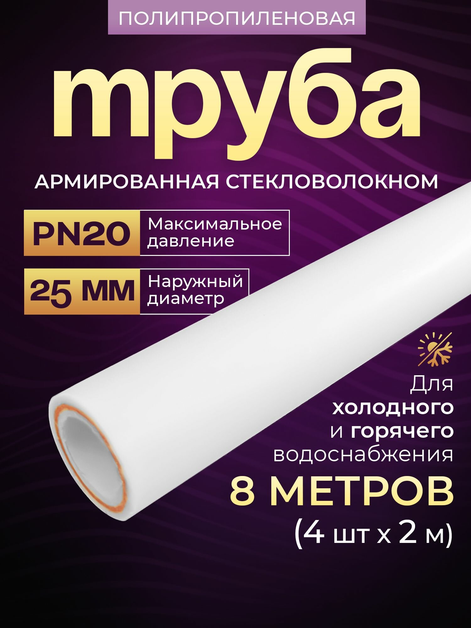 Комплект 4 шт. РВК Труба PROFI PPR/GF/PPR PN20 SDR7,4 D25 2м