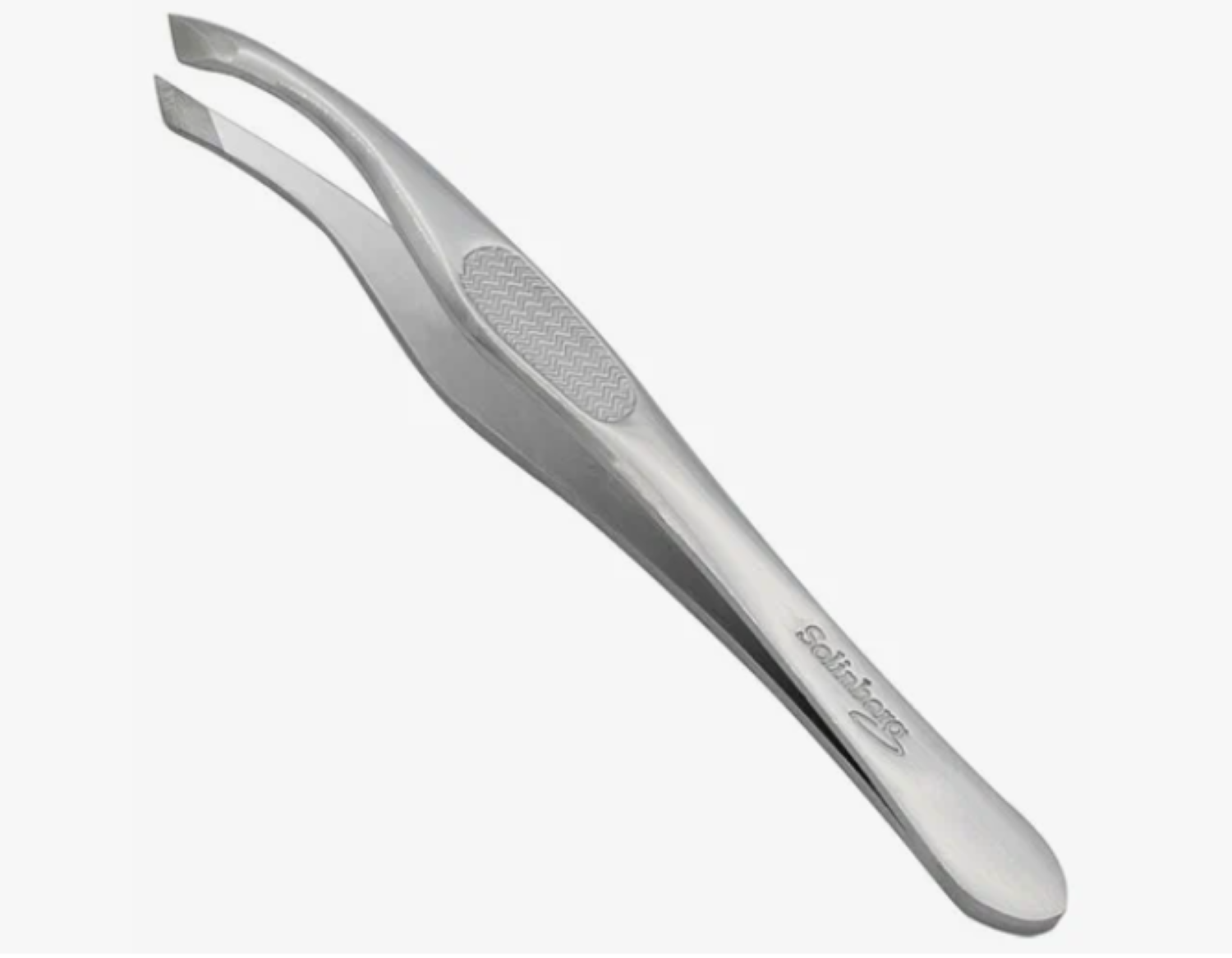 Пинцет Solinberg для коррекции бровей 05A1з (ручная заточка) серебристый, наклонное окончание