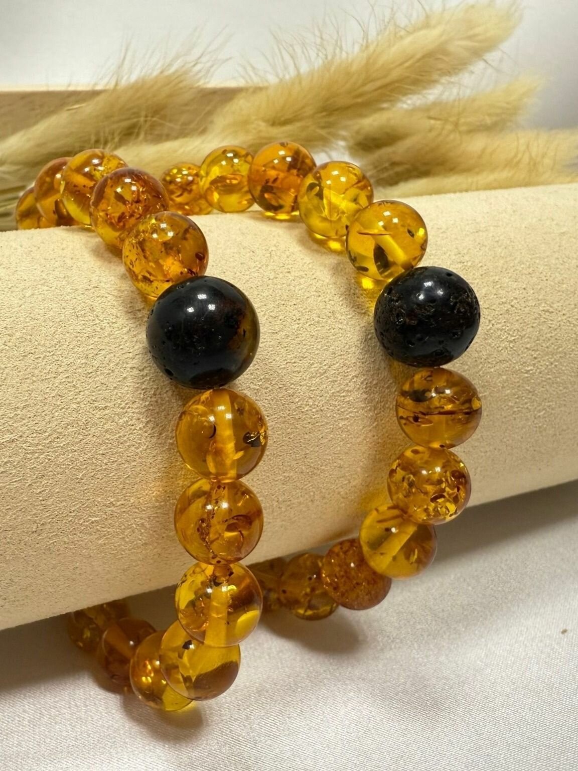 Бусины-браслет из натурального коньячного янтаря шар 9,5 мм (21 бусина,18 см), Suntrim