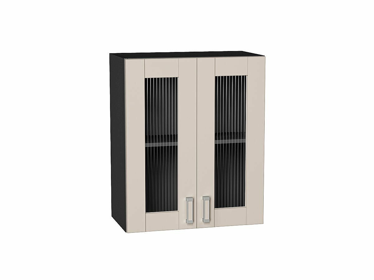 Шкаф верхний с 2-мя остекленными дверцами Лофт, цвет фасада Cream Silk, цвет каркаса Graphite, стекло Magic Moru V, 716*600*320 мм