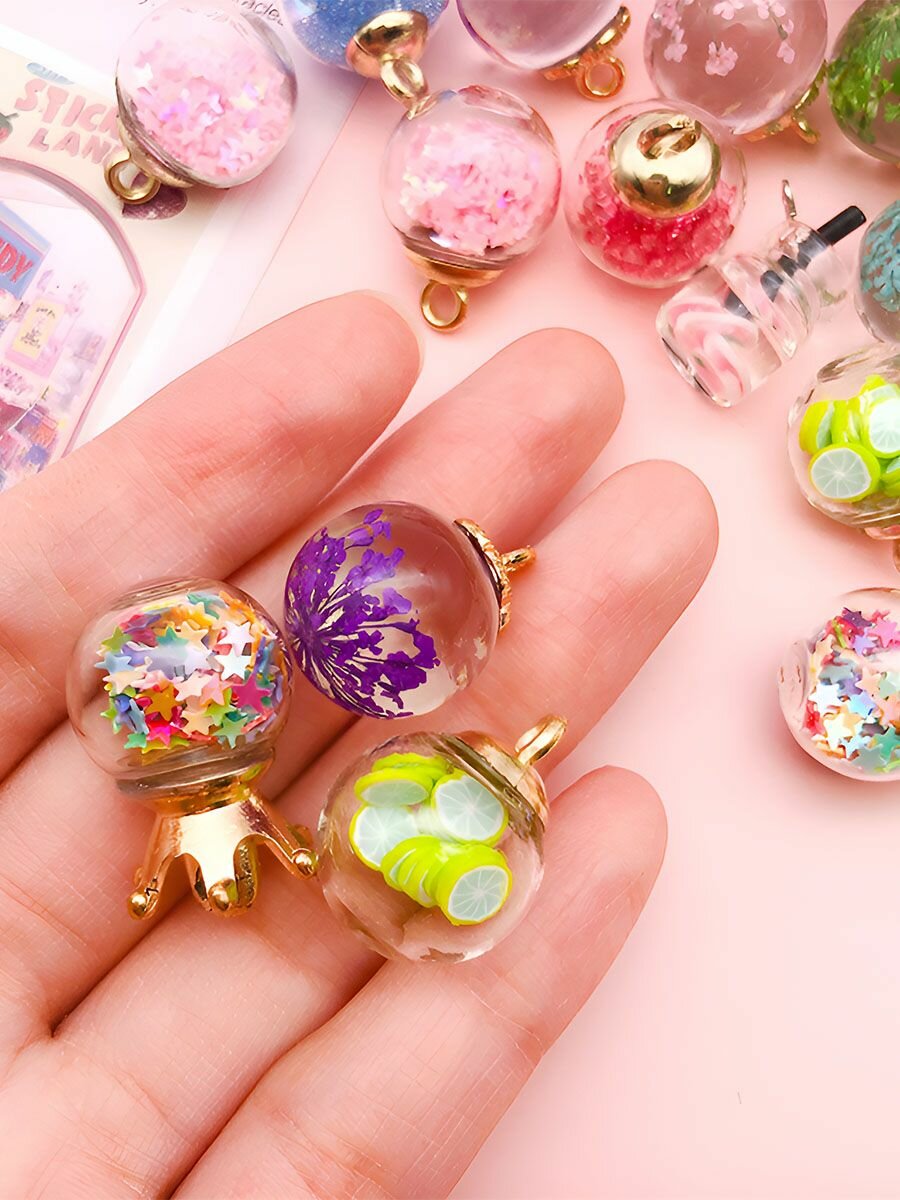 14 шт. стеклянные бутылочки (10-22 мм) + фурнитура DIY-комплект