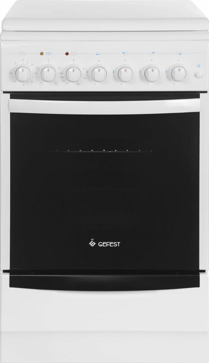 Плита комбинированная Гефест 5102-02, 4 конфорки, 55 л, гриль, чугунные решетки, ящик для посуды, белый