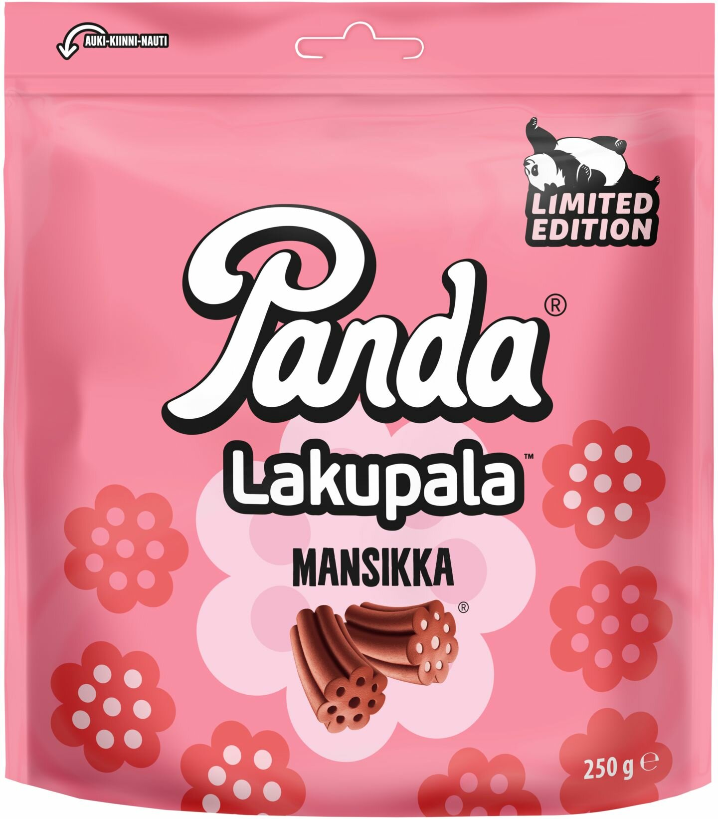Жевательный мармелад с лакрицей и клубникой (Лимитированная коллекция) Panda Lakupala Mansikka, 250 г (Финляндия)