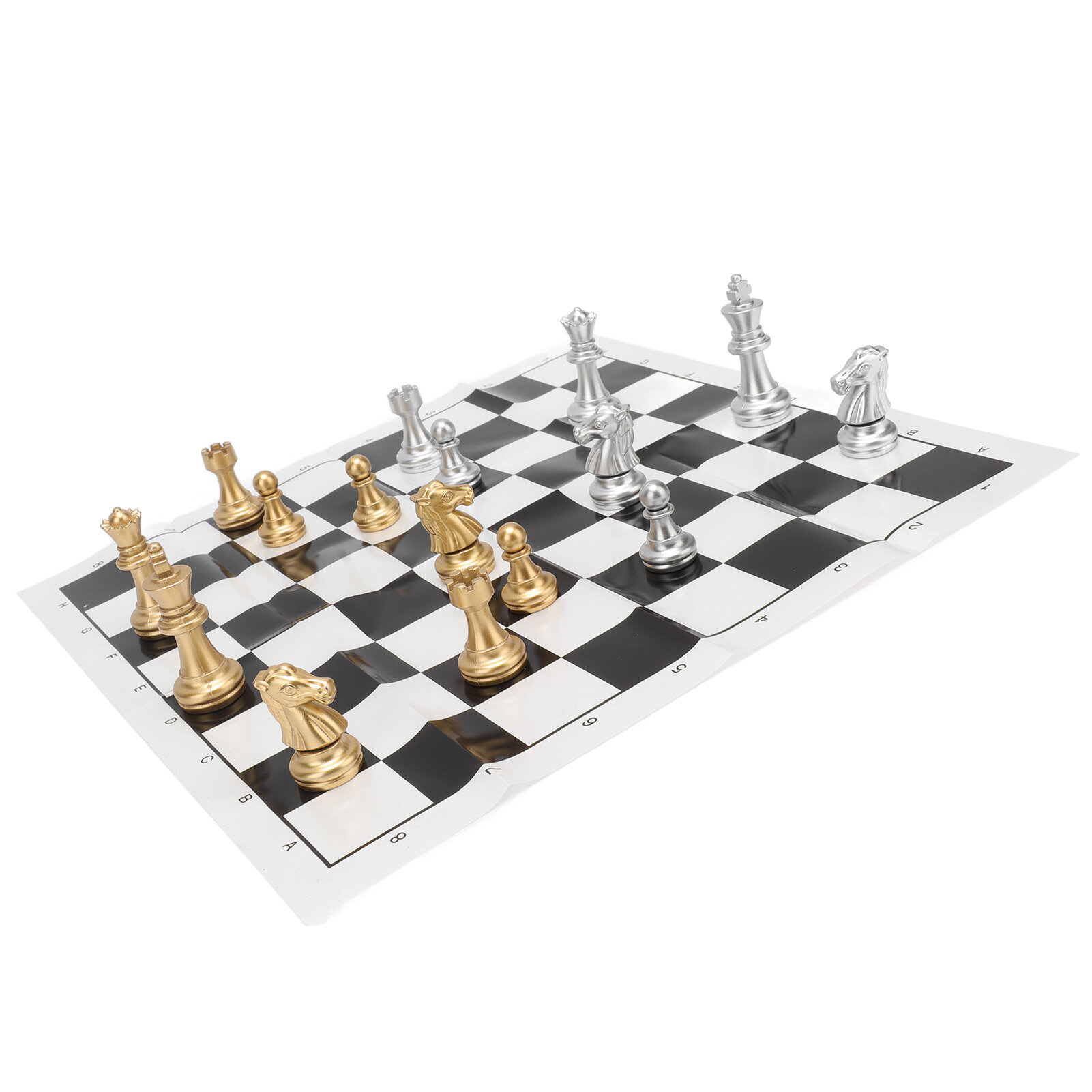 Международный шахматный набор, гальваника, горячая штамповка, золото, серебро, портативный шахматный набор с пластиковой пленкой, шахматная доска