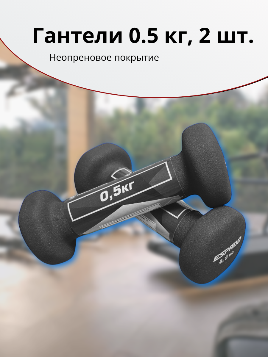 Гантели,2 шт. каждая по 0.5 кг, гексагональные, неопреновое покрытие, чёрные.