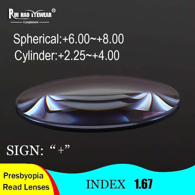 Прозрачные линзы RUI HAO EYEWEAR 1.56 индекса для дальнозоркости CYL400, 1.67