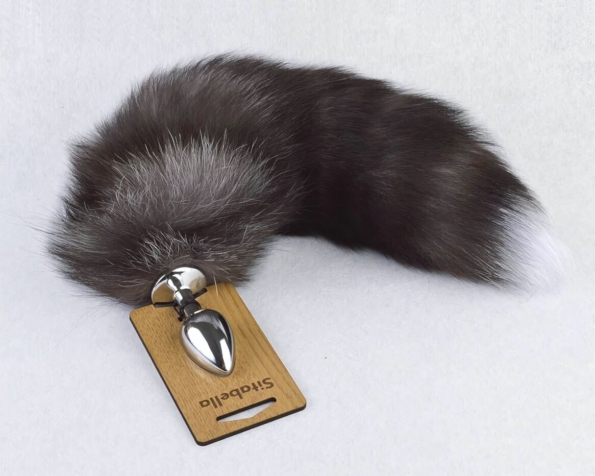 Серебристая анальная пробка с пушистым хвостиком, 4 см, металл, мех