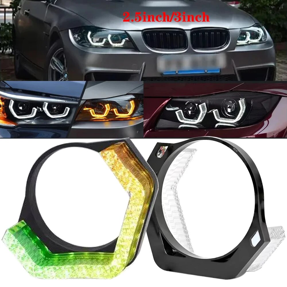Автомобильные светодиодные фары, декоративная крышка объектива, цветные струящиеся дневные ходовые огни «ангельские глазки», указатель поворота I8-2,5/3 дюйма