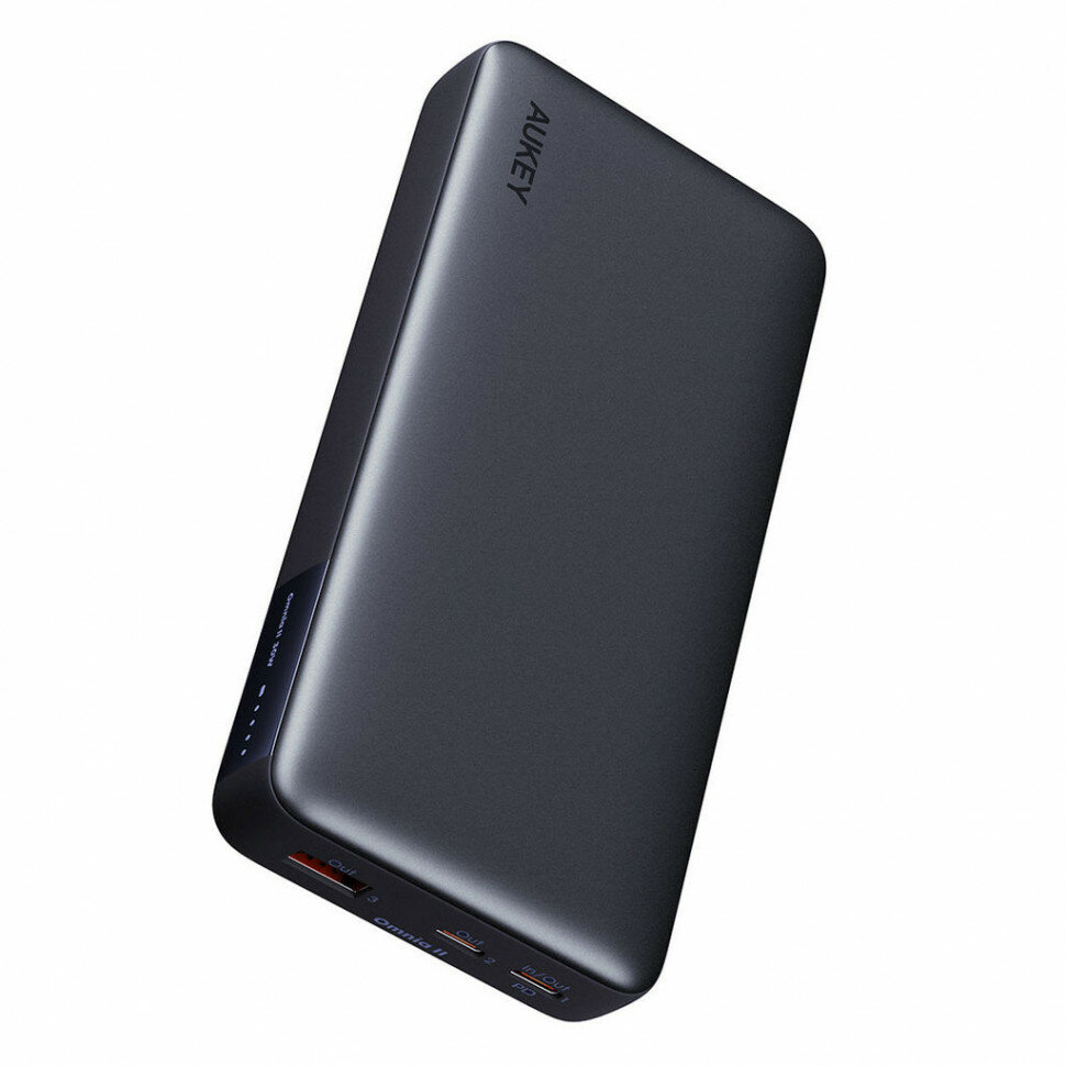 Внешний аккумулятор Aukey "Sprint X", 20000 мА/ч, 30 Вт, 2 разъема USB Type-C, серый