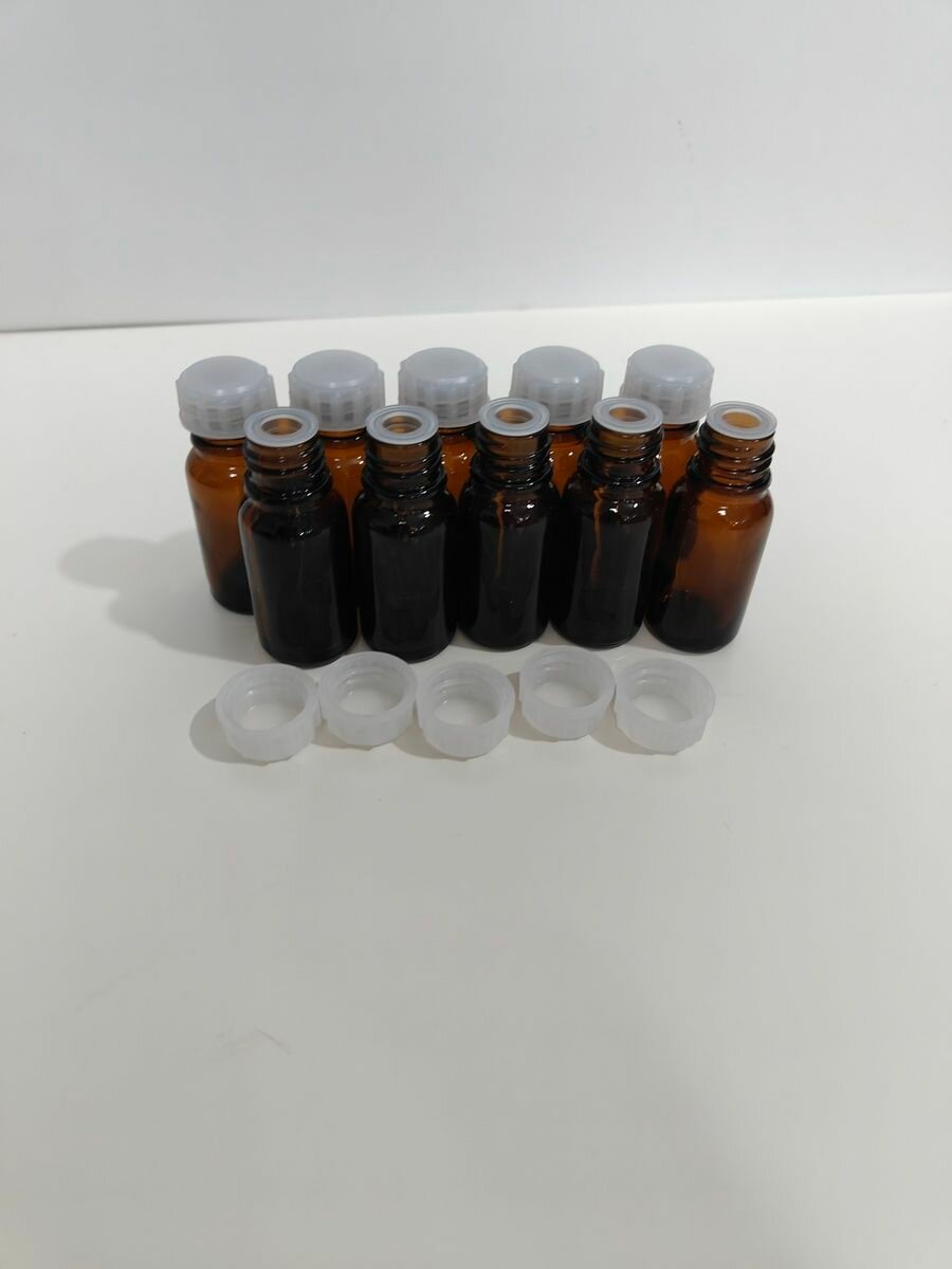 Флакон 10 мл из коричневого стекла с пробкой и колпачком, ФЦ-10, винтовое горлышко 18 мм