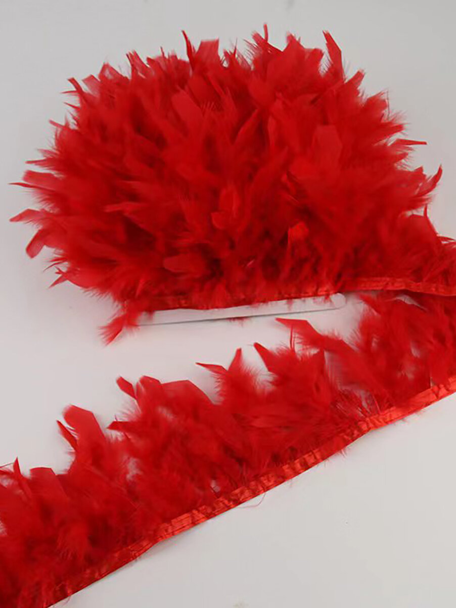 Тесьма из перьев марабу, 1 м, пышная декоративная лента для платья, сумки, головного убора и интерьера, натуральные перья 10-15 см на атласной основе, рукоделие и творчество