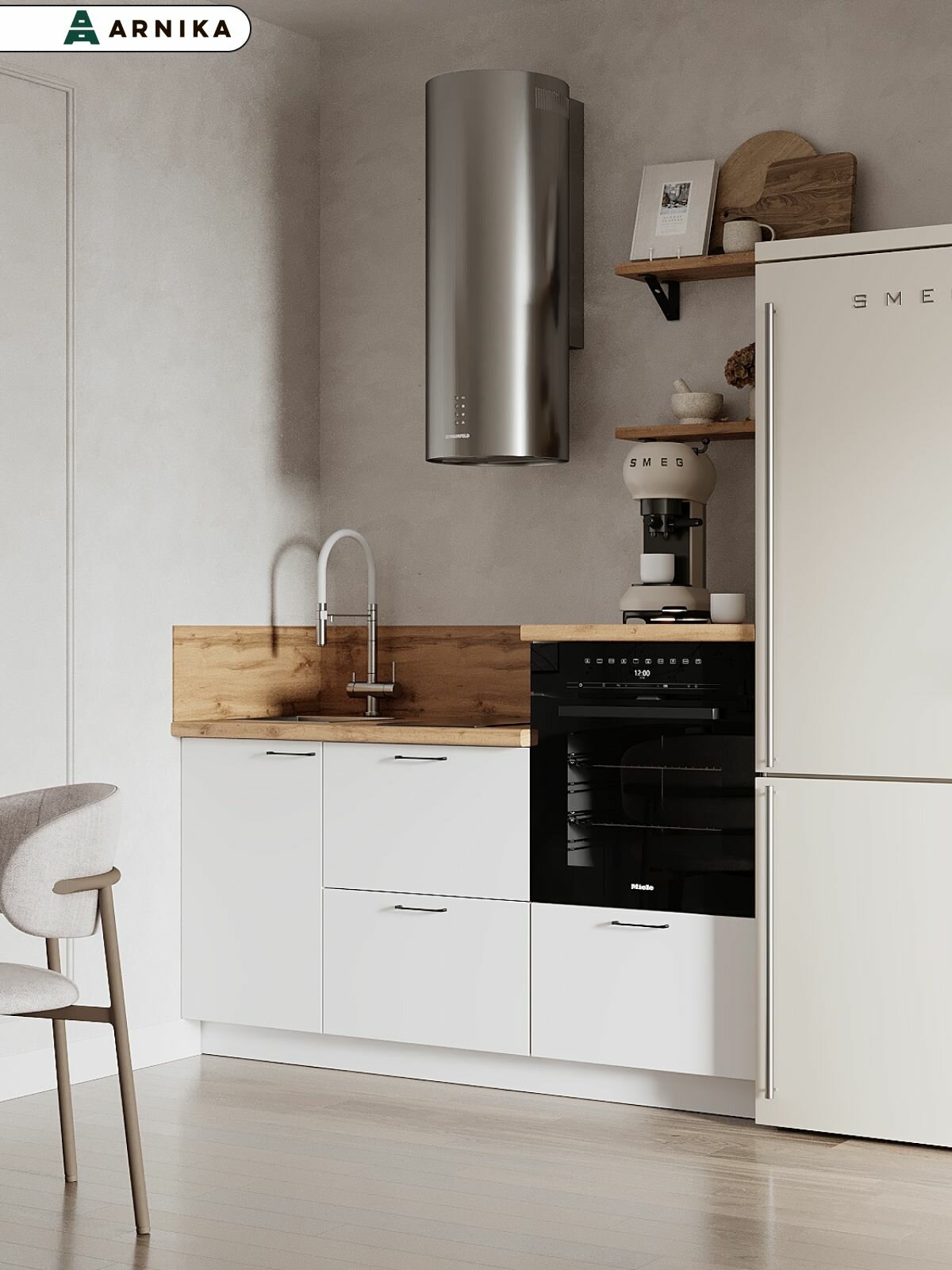 Кухонный гарнитур со столешницей "Дакия" 1,65м х 2,4м, цвет белый, фасад Эмаль