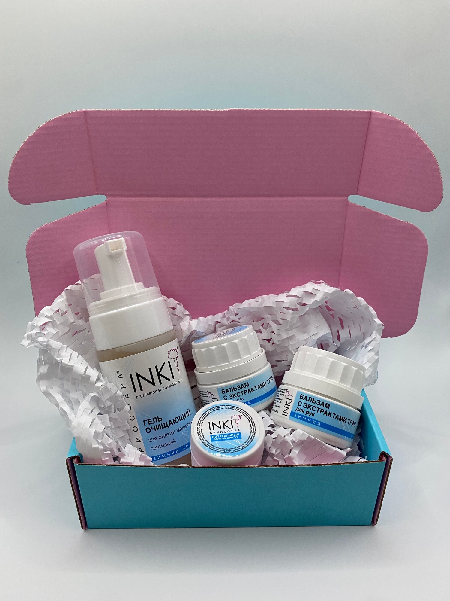 Подарочный набор "Криосфера" Inki Profi Winter, гель для снятия макияжа + бальзамы для лица/рук/губ